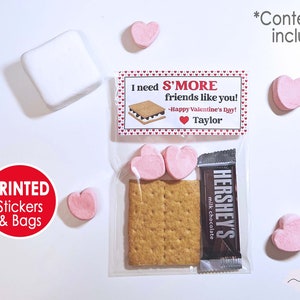 Smore Valentines Stickers and Bags, PRINTED Valentine Smores Kit Treat ...