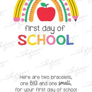 First Day of School Bracelet PRINTABLE Instant Download, Back to School ...