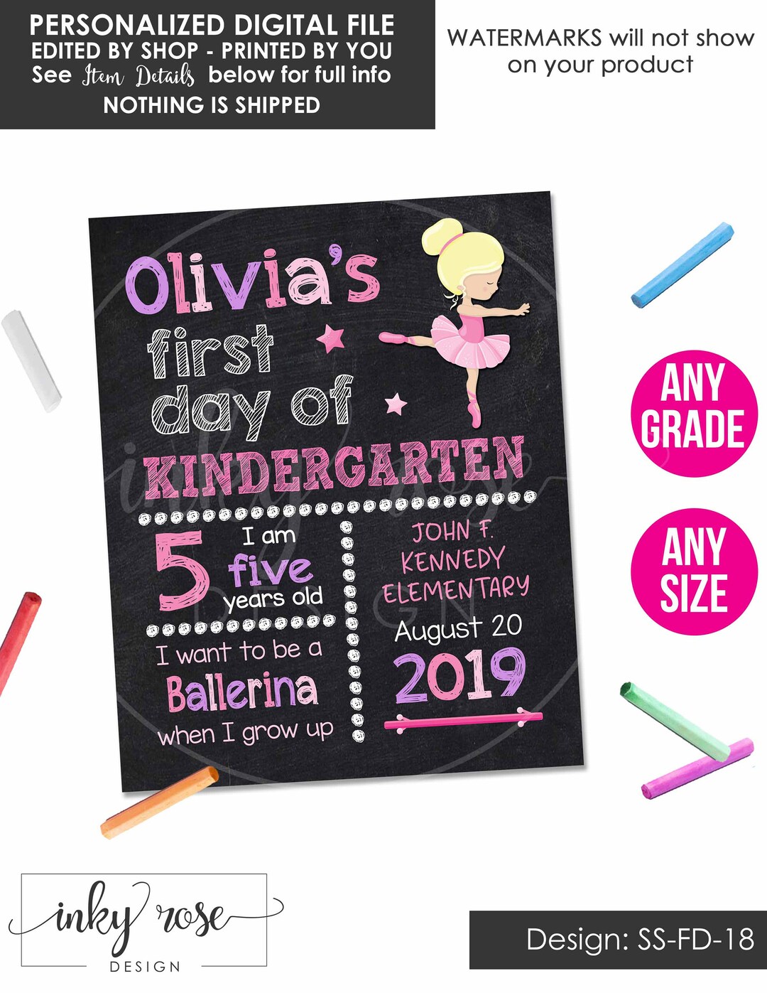 Ballerina First Day of School Sign PRINTABLE, 1st Day of Kindergarten ...