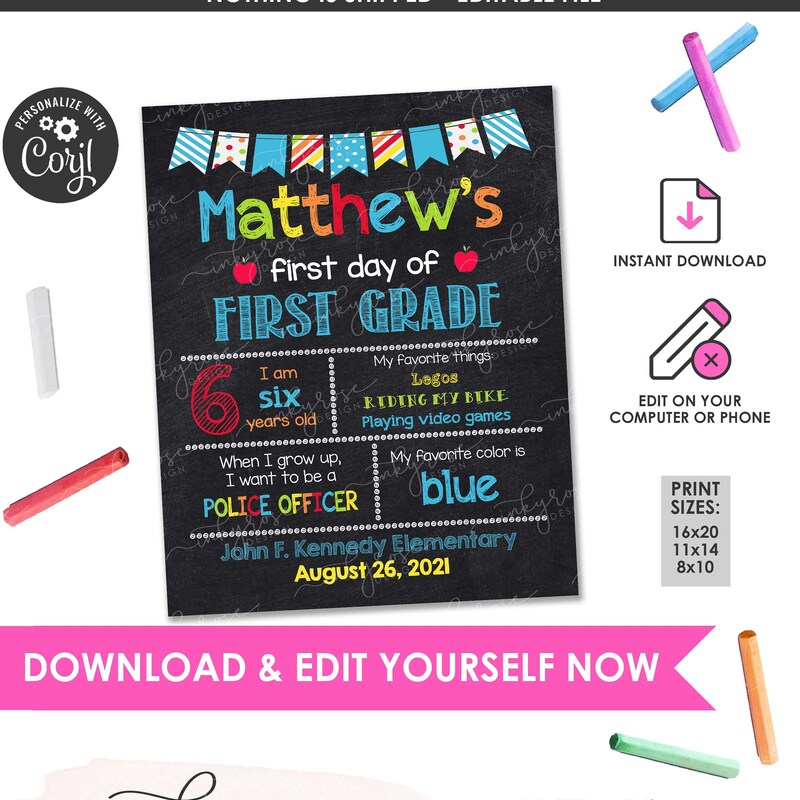 First Day Chalkboard - Etsy