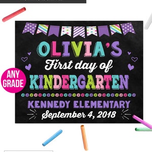 First Day of Kindergarten Sign PRINTABLE, 1st First Day of School Sign ...