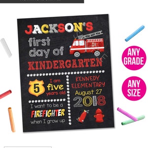 First Day of School Sign Firefighter PRINTABLE, Firetruck 1st First Day ...