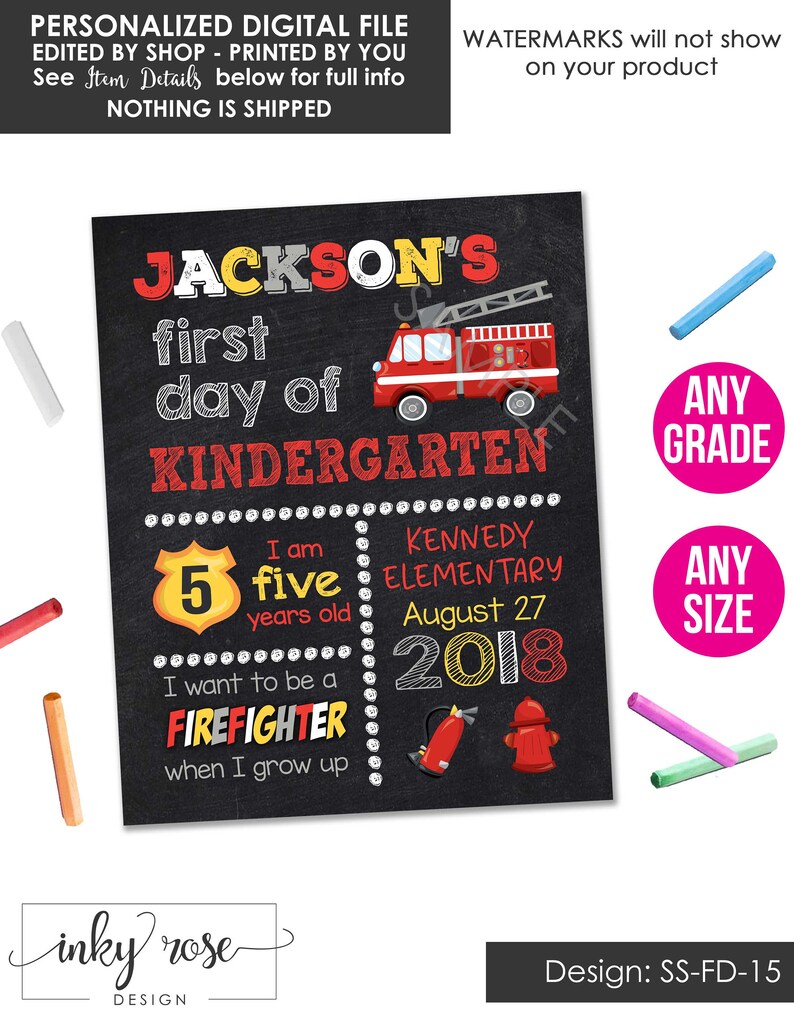 First Day of School Sign Firefighter PRINTABLE Firetruck 1st | Etsy