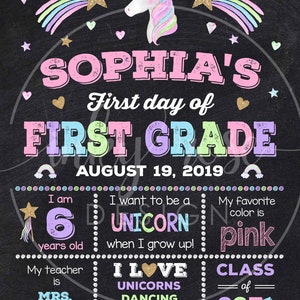 Unicorn First Day of 1st Grade Sign PRINTABLE, Back to School Sign, 1st ...