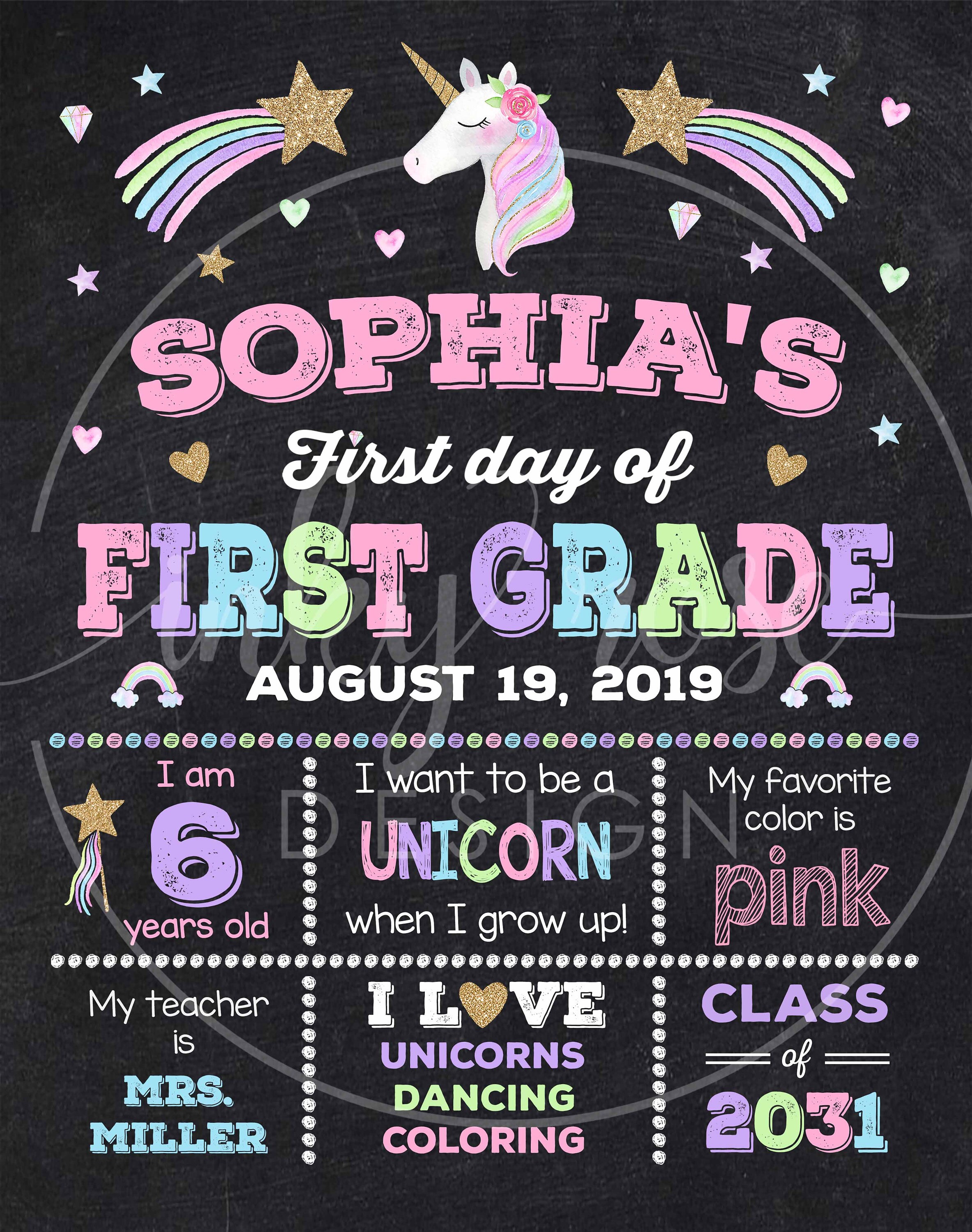 Unicorn First Day of 1st Grade Sign PRINTABLE Back to School - Etsy