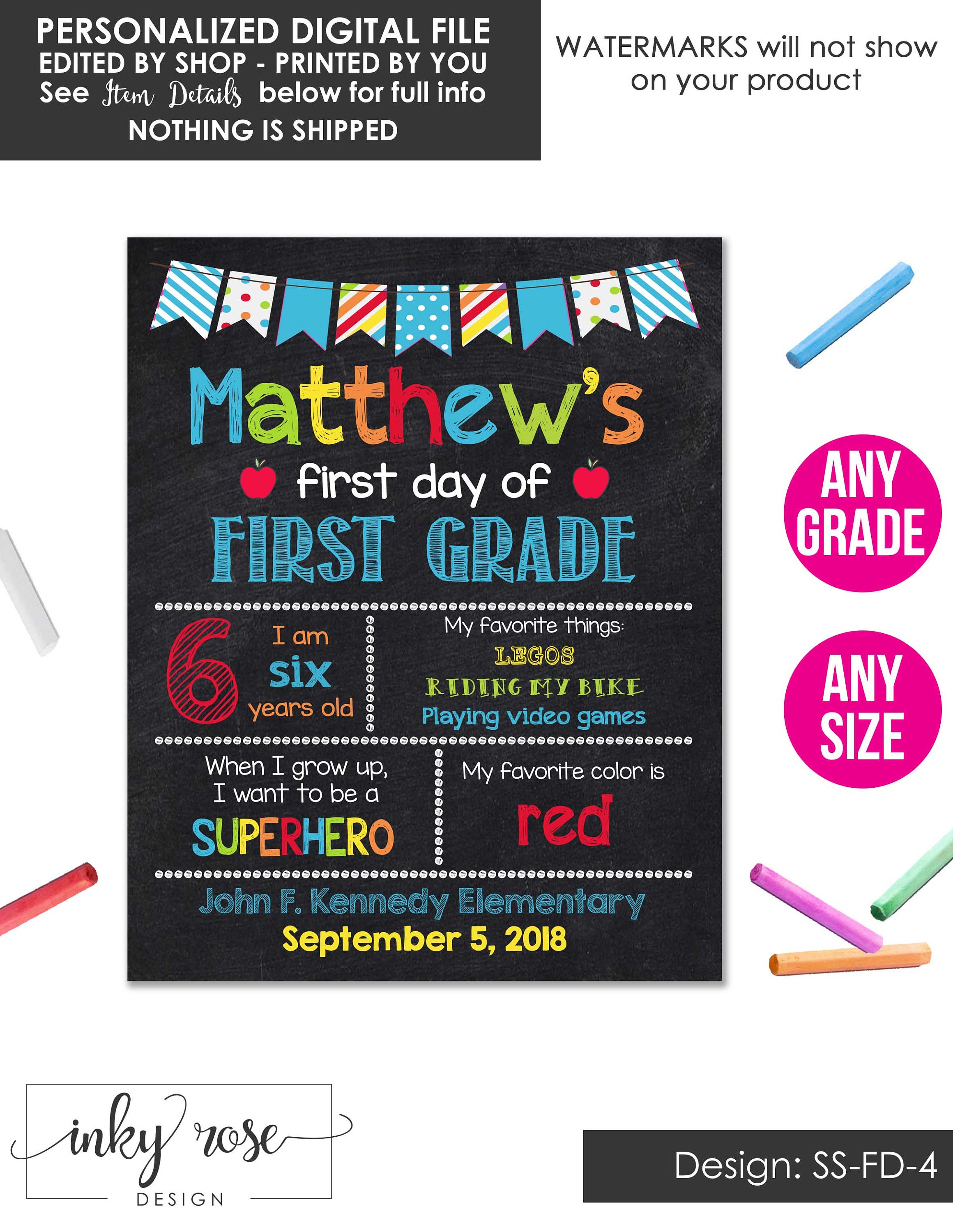 First Day of First Grade Boy Sign PRINTABLE, 1st First Day of School ...