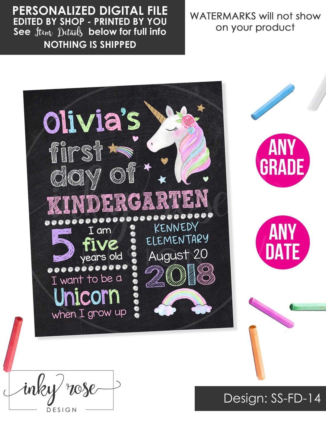 Unicorn First Day of Kindergarten Sign PRINTABLE, 1st First Day of ...