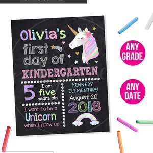 Unicorn First Day of Kindergarten Sign PRINTABLE, 1st First Day of ...