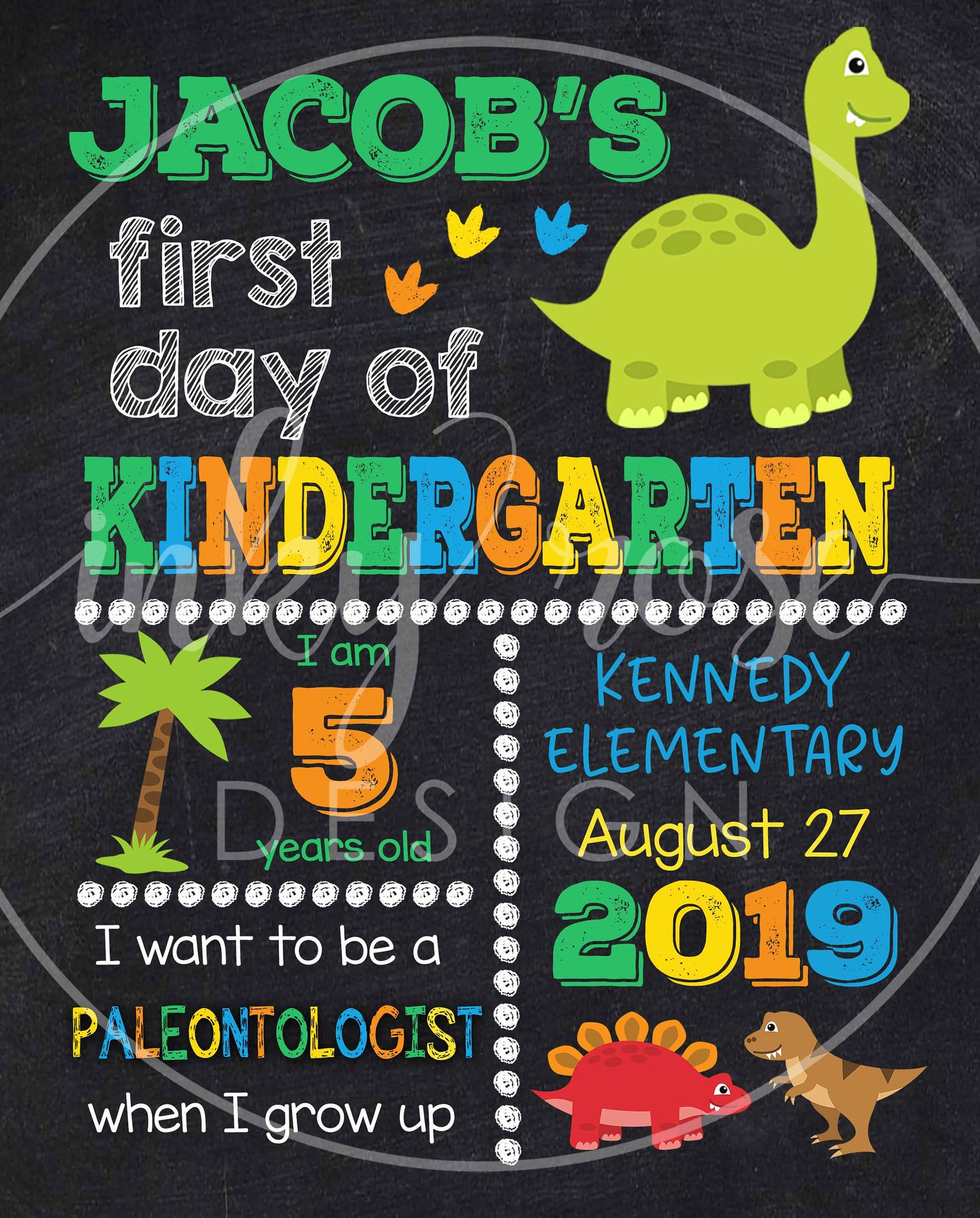 Dinosaur First Day of School Chalkboard Sign PRINTABLE, 1st Day of ...