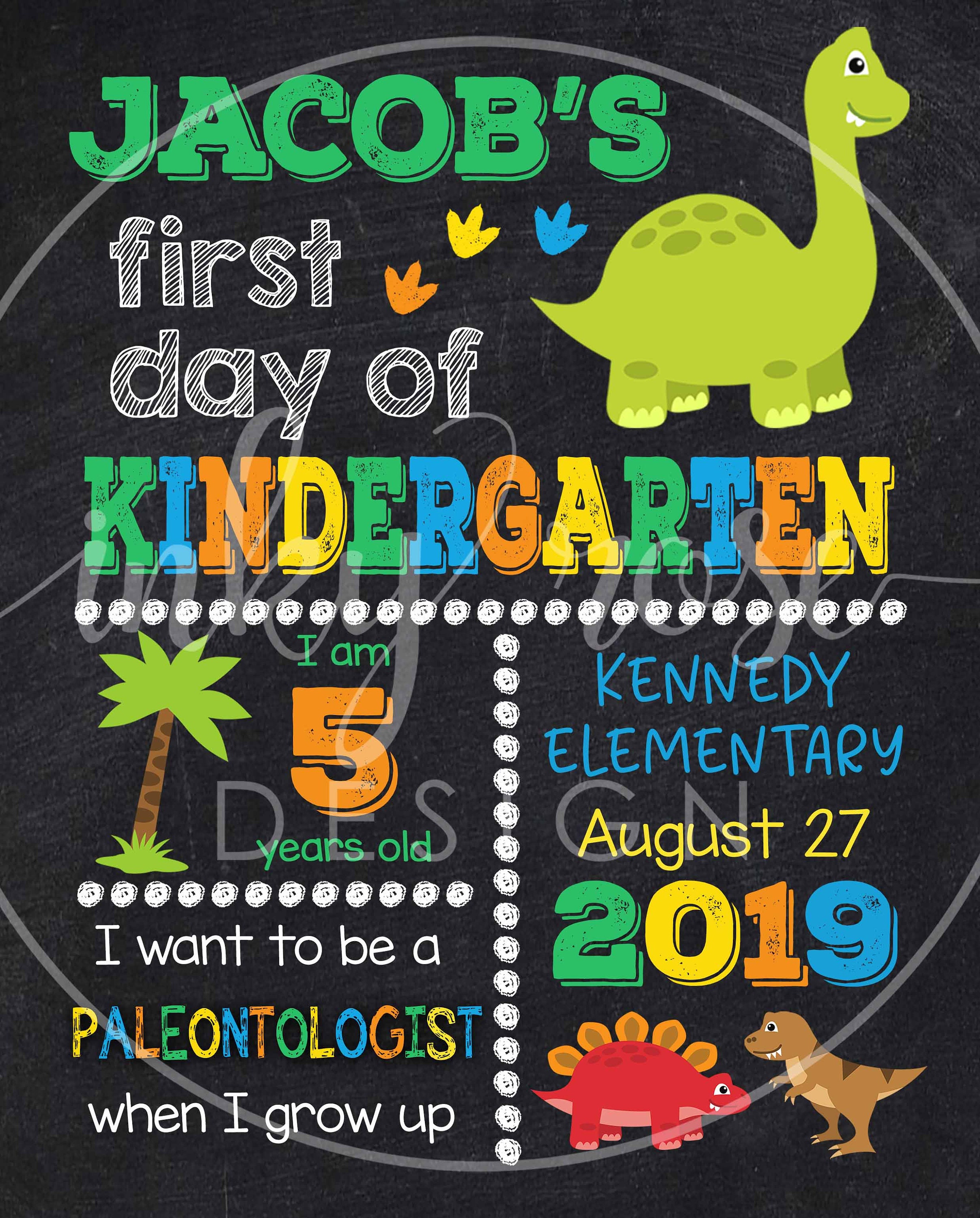 Dinosaur First Day of School Chalkboard Sign PRINTABLE 1st | Etsy