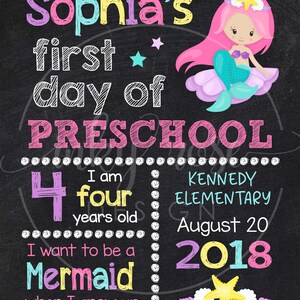 Mermaid First Day of School Sign PRINTABLE, 1st First Day of Preschool ...