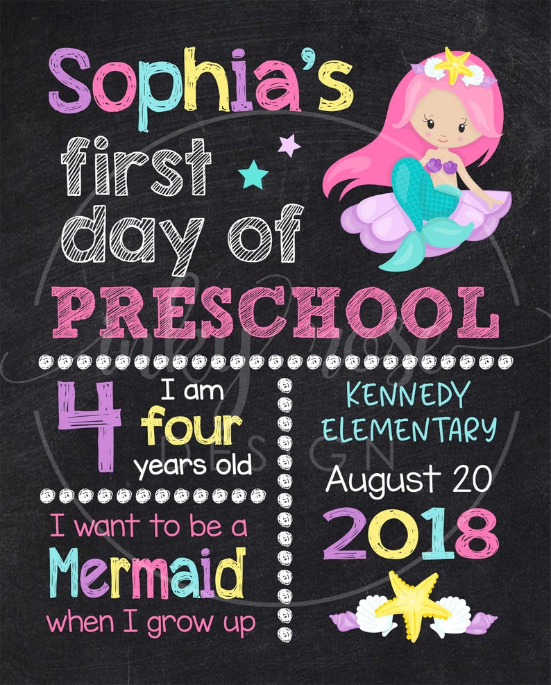 Mermaid First Day of School Sign PRINTABLE, 1st First Day of Preschool ...
