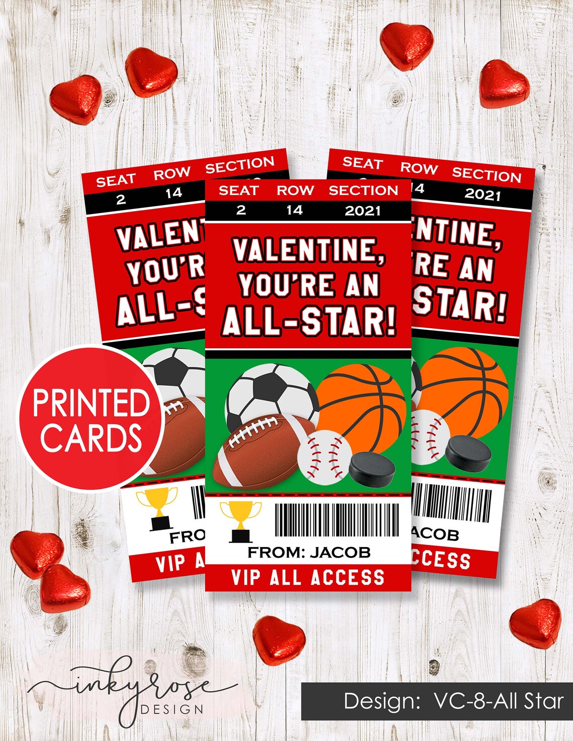 Sports Valentines Day Cards Kids PRINTED Personalized Kids | Etsy