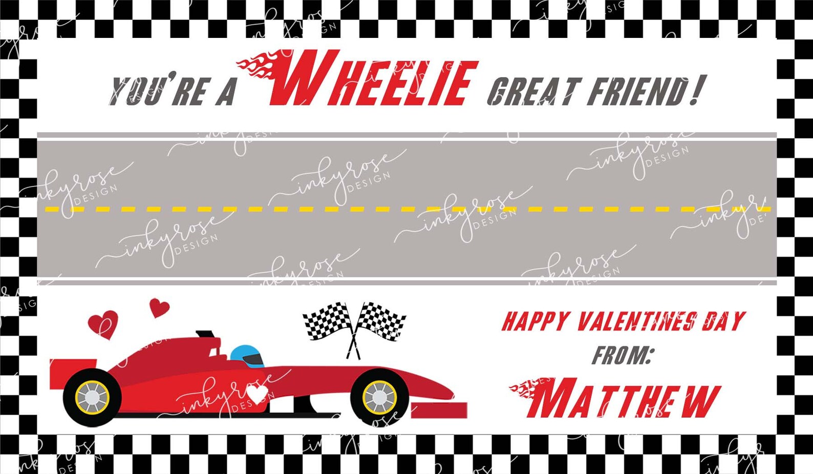 Kids Valentines Cards PRINTED With Race Car Pen, I Wheelie Like You ...