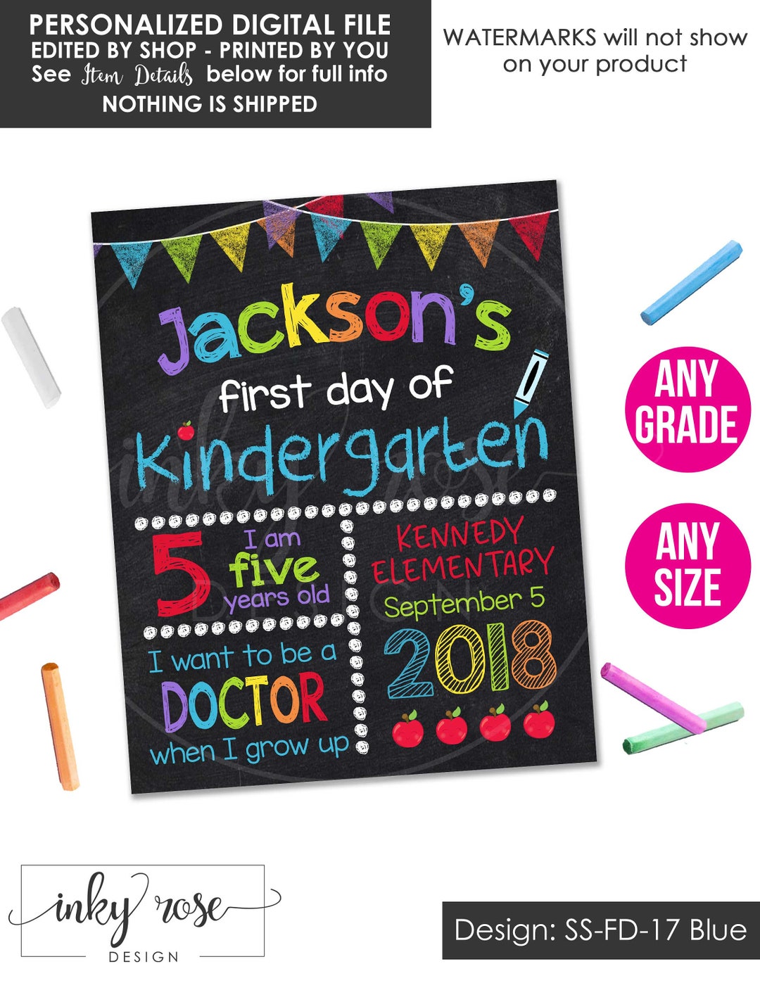 First Day of School Chalkboard Sign PRINTABLE, 1st First Day of ...