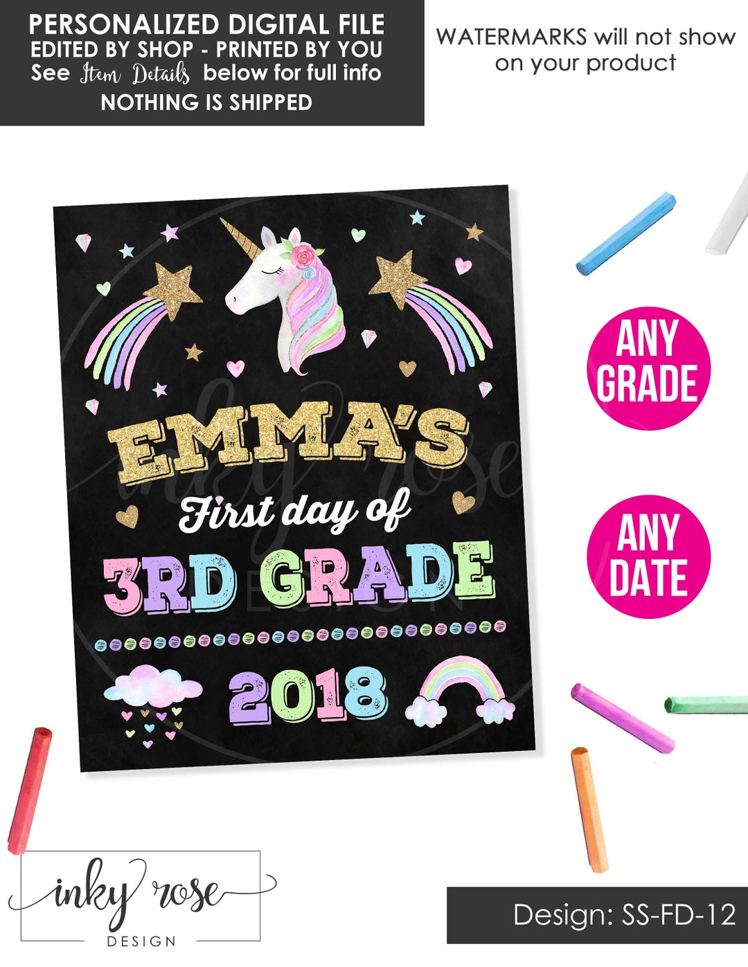 Unicorn First Day of School Sign PRINTABLE, 1st First Day of Third 3rd ...