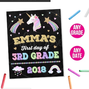 Unicorn First Day of School Sign PRINTABLE, 1st First Day of Third 3rd ...
