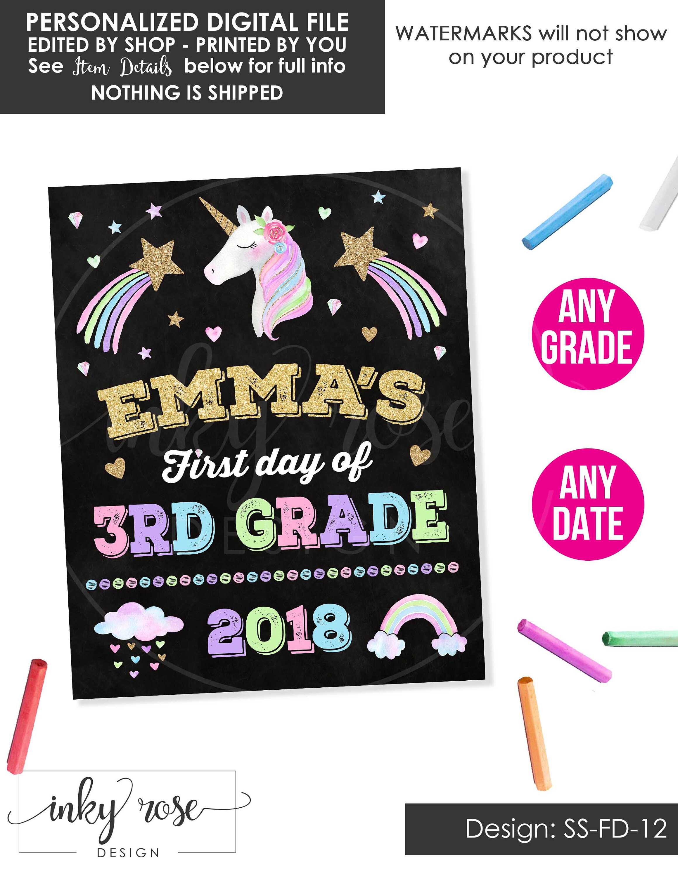 Unicorn First Day of School Sign PRINTABLE 1st First Day of - Etsy