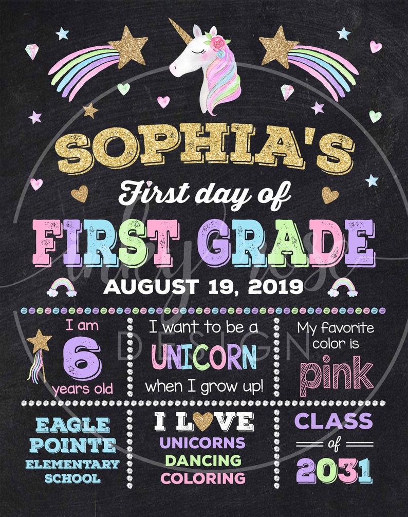 Unicorn First Day of 1st Grade Sign PRINTABLE Back to School - Etsy