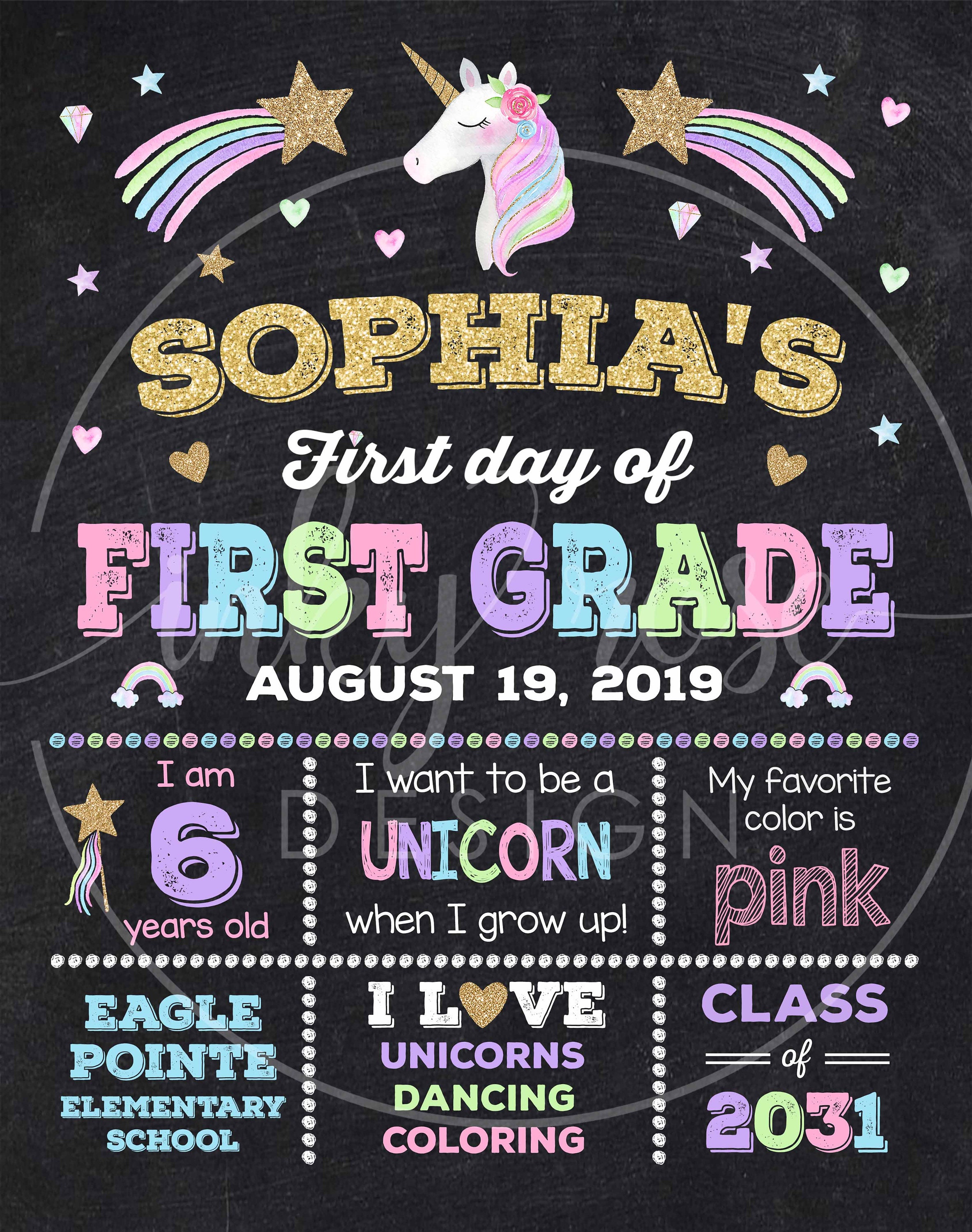 Unicorn First Day of 1st Grade Sign PRINTABLE Back to School - Etsy