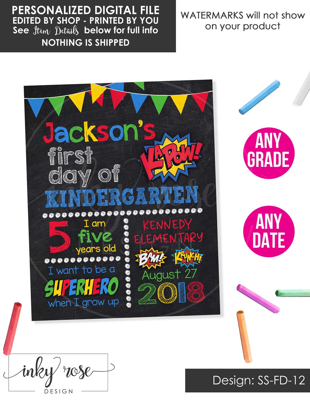 Superhero First Day of School Sign PRINTABLE 1st First Day of ...