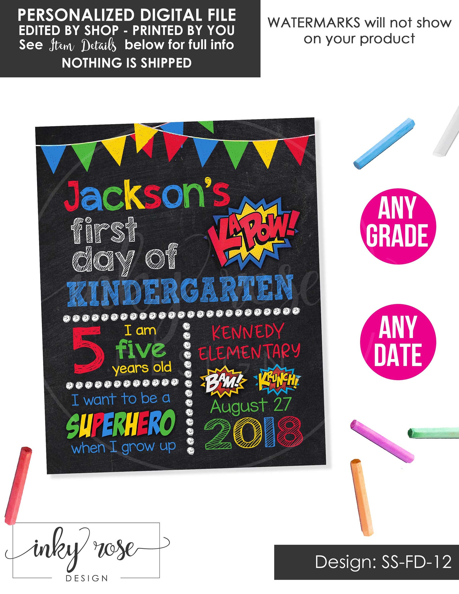 Superhero First Day of School Sign PRINTABLE 1st First Day of - Etsy