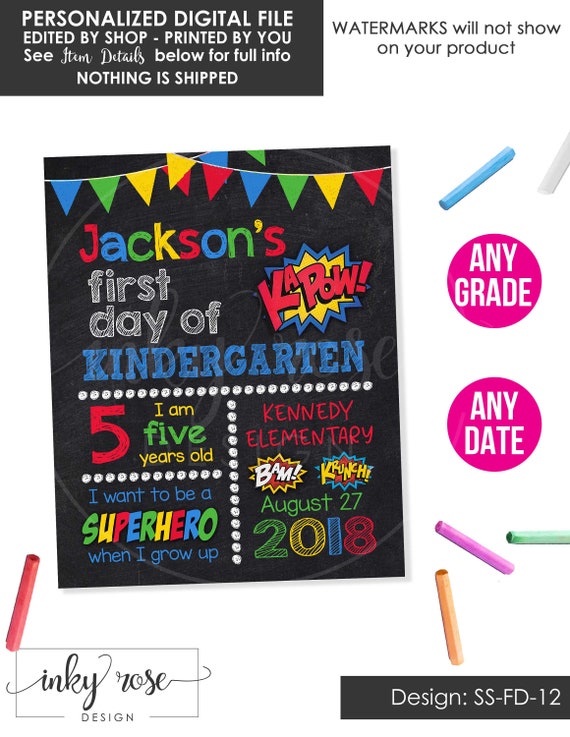 Superhero First Day of School Sign PRINTABLE 1st First Day of | Etsy