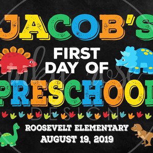 Dinosaur First Day of Preschool Chalkboard Sign PRINTABLE, 1st Day of ...