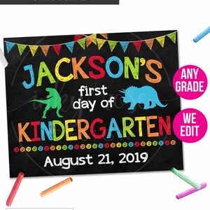 Dinosaur First Day of Kindergarten Chalkboard Sign PRINTABLE, 1st Day ...