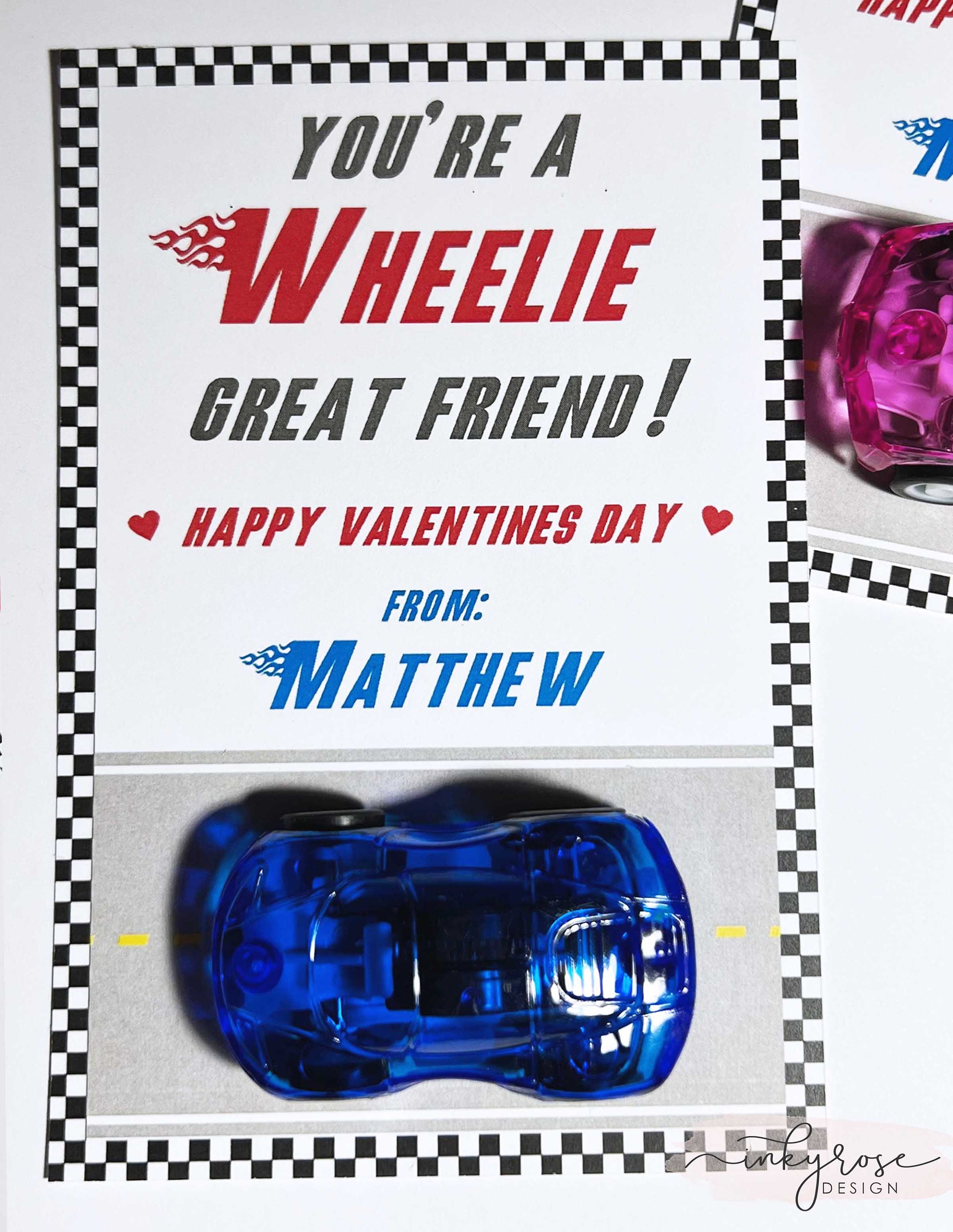 Wheelie Valentines Day Cards PRINTED Race Car Valentine's - Etsy