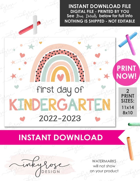First Day of Kindergarten Sign PRINTABLE Back to School Sign - Etsy