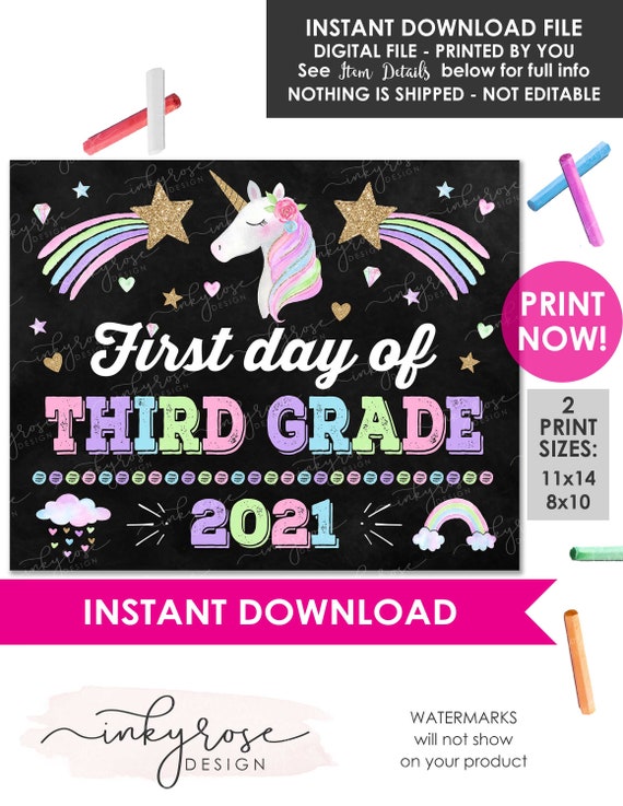Paper & Party Supplies Unicorn First Day Of Third Grade Sign Instant ...