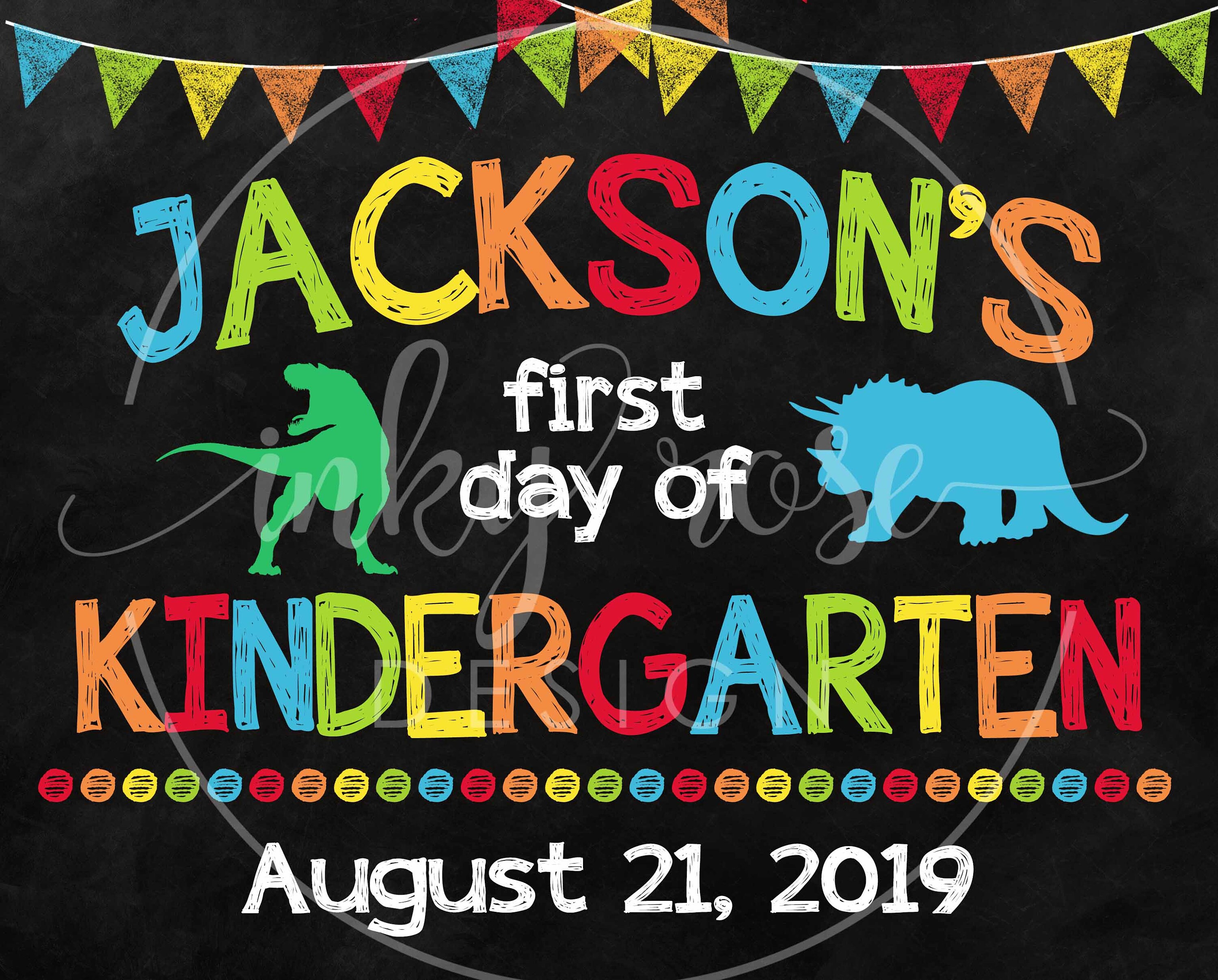 Dinosaur First Day of Kindergarten Chalkboard Sign PRINTABLE | Etsy