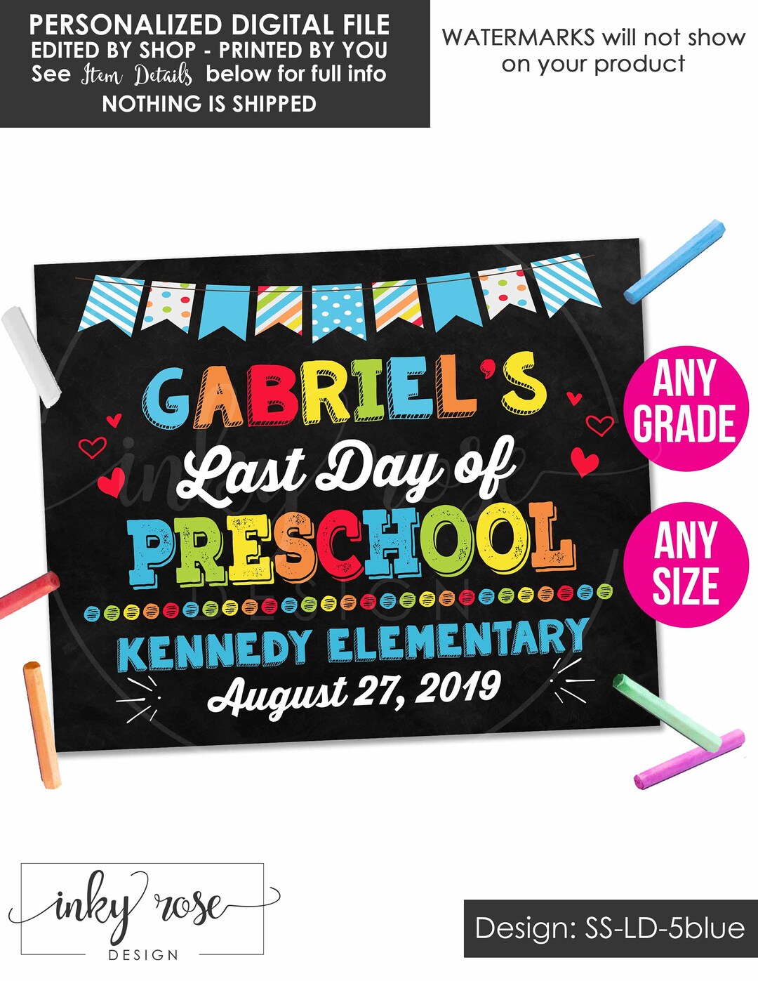 Last Day of Preschool Sign PRINTABLE, Last Day of School Chalkboard ...