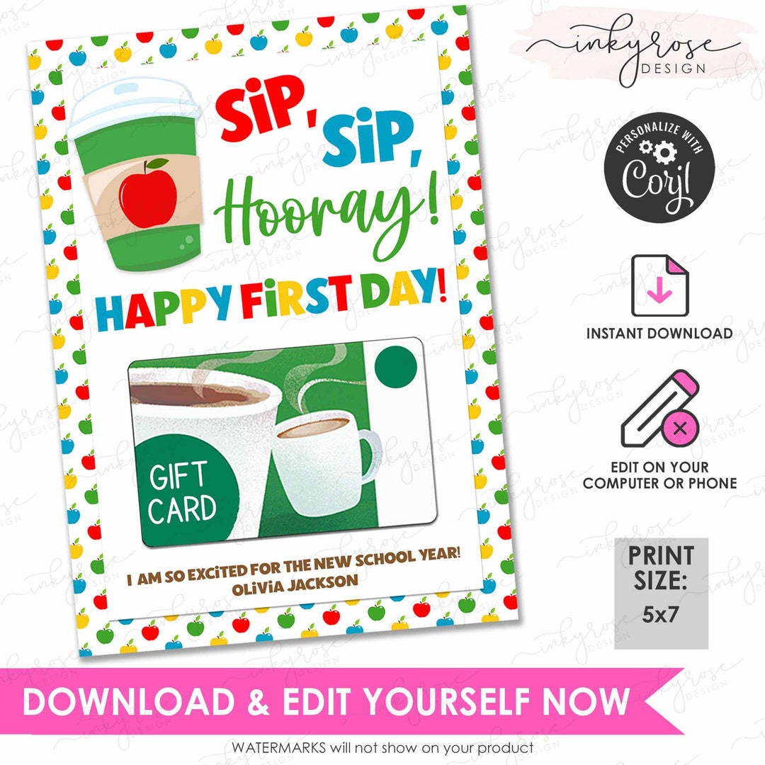 First Day of School Gift Card Holder PRINTABLE, Editable Back to School ...