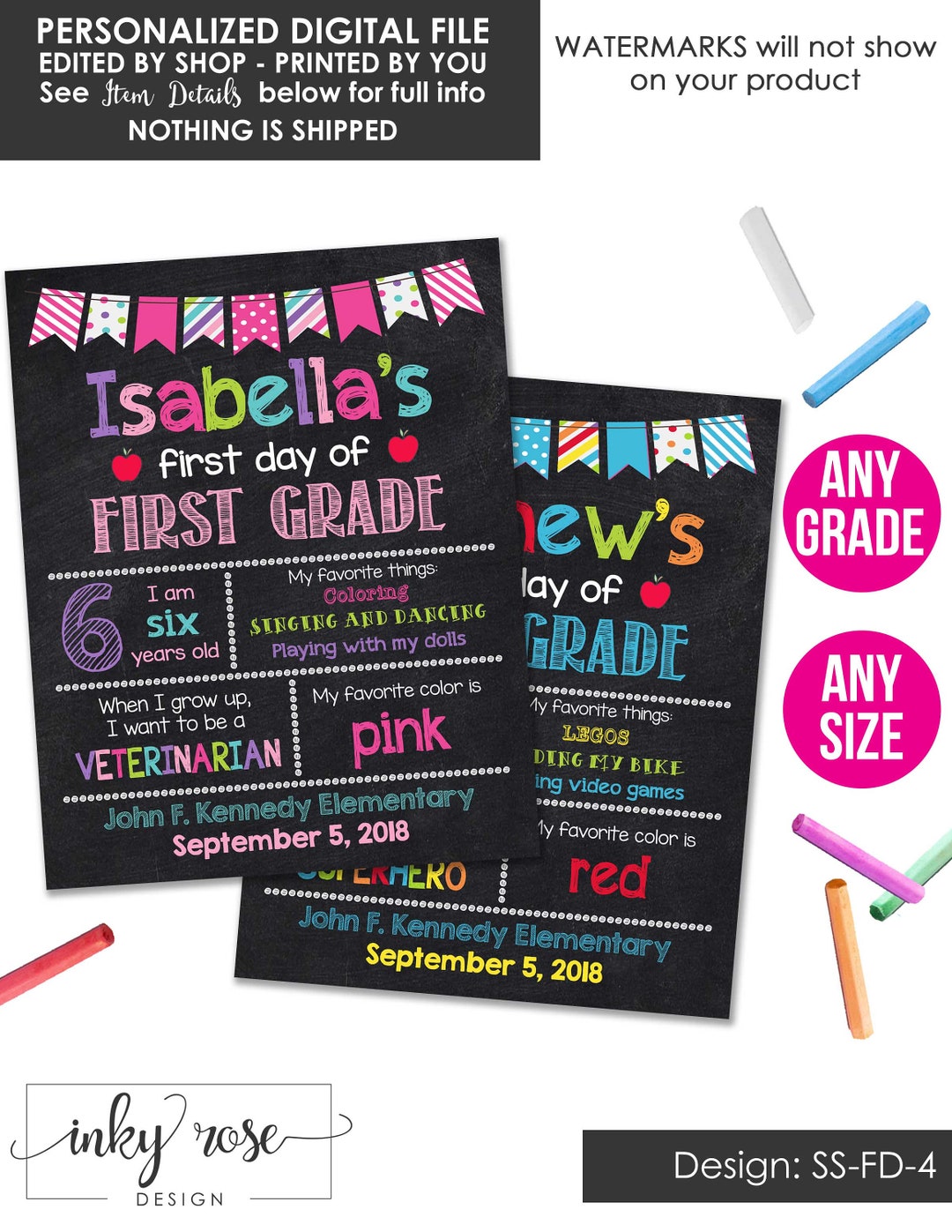 First Day of School Sign PRINTABLE, 1st First Day of First Grade Sign ...