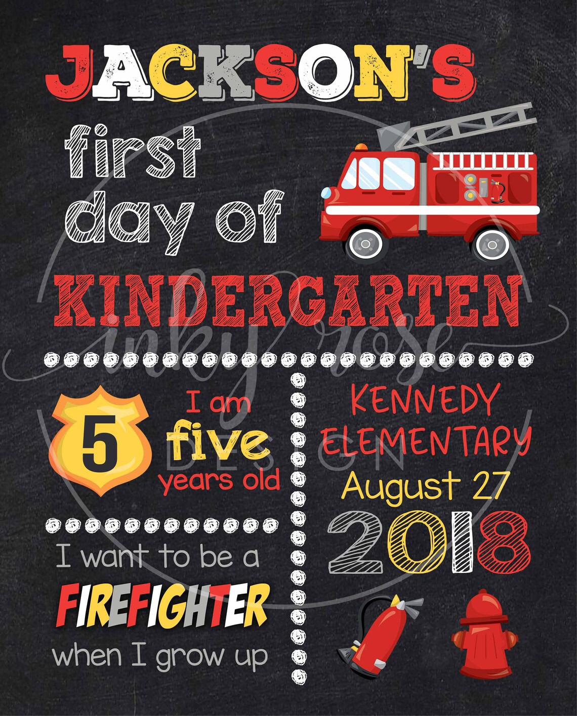 First Day of School Sign Firefighter PRINTABLE Firetruck 1st | Etsy