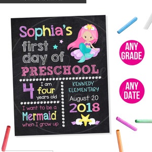Mermaid First Day of School Sign PRINTABLE, 1st First Day of Preschool ...