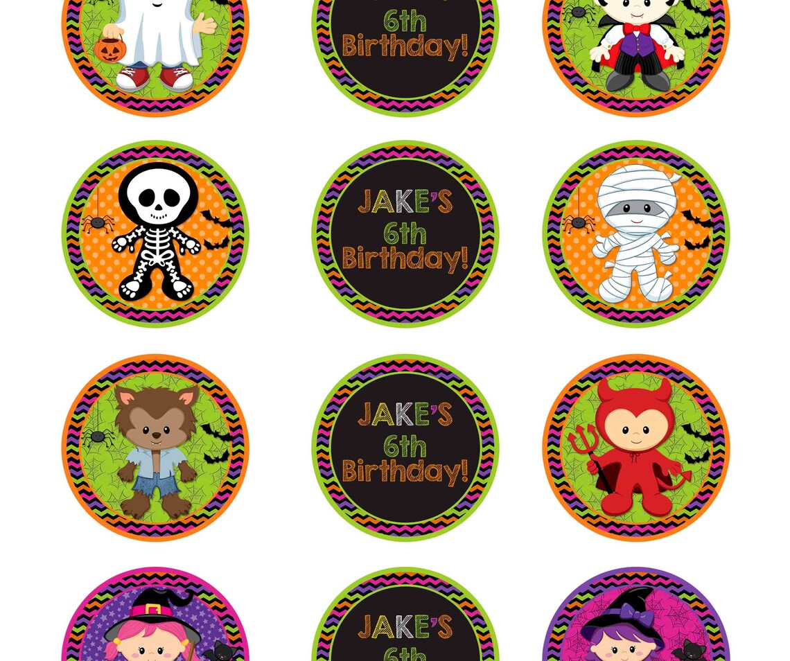 Halloween Birthday Cupcake Toppers PRINTABLE Digital Kids - Etsy