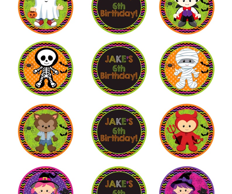 Halloween Birthday Cupcake Toppers PRINTABLE Digital Kids - Etsy