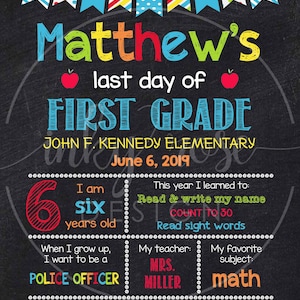 Last Day of First Grade Sign PRINTABLE, Last Day of School Chalkboard ...