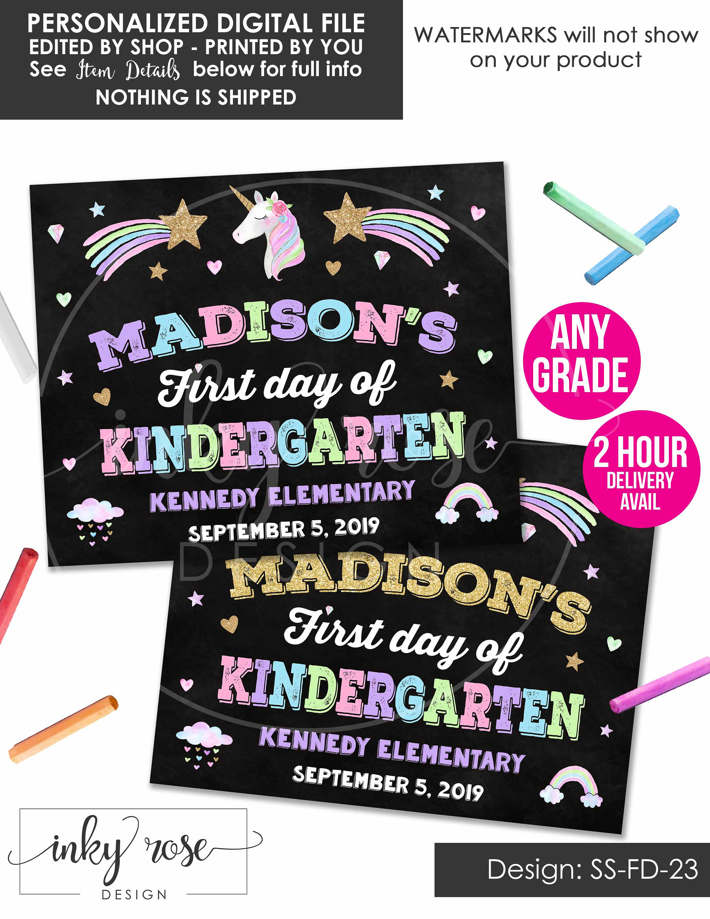 Unicorn First Day of Kindergarten Sign PRINTABLE Back to | Etsy