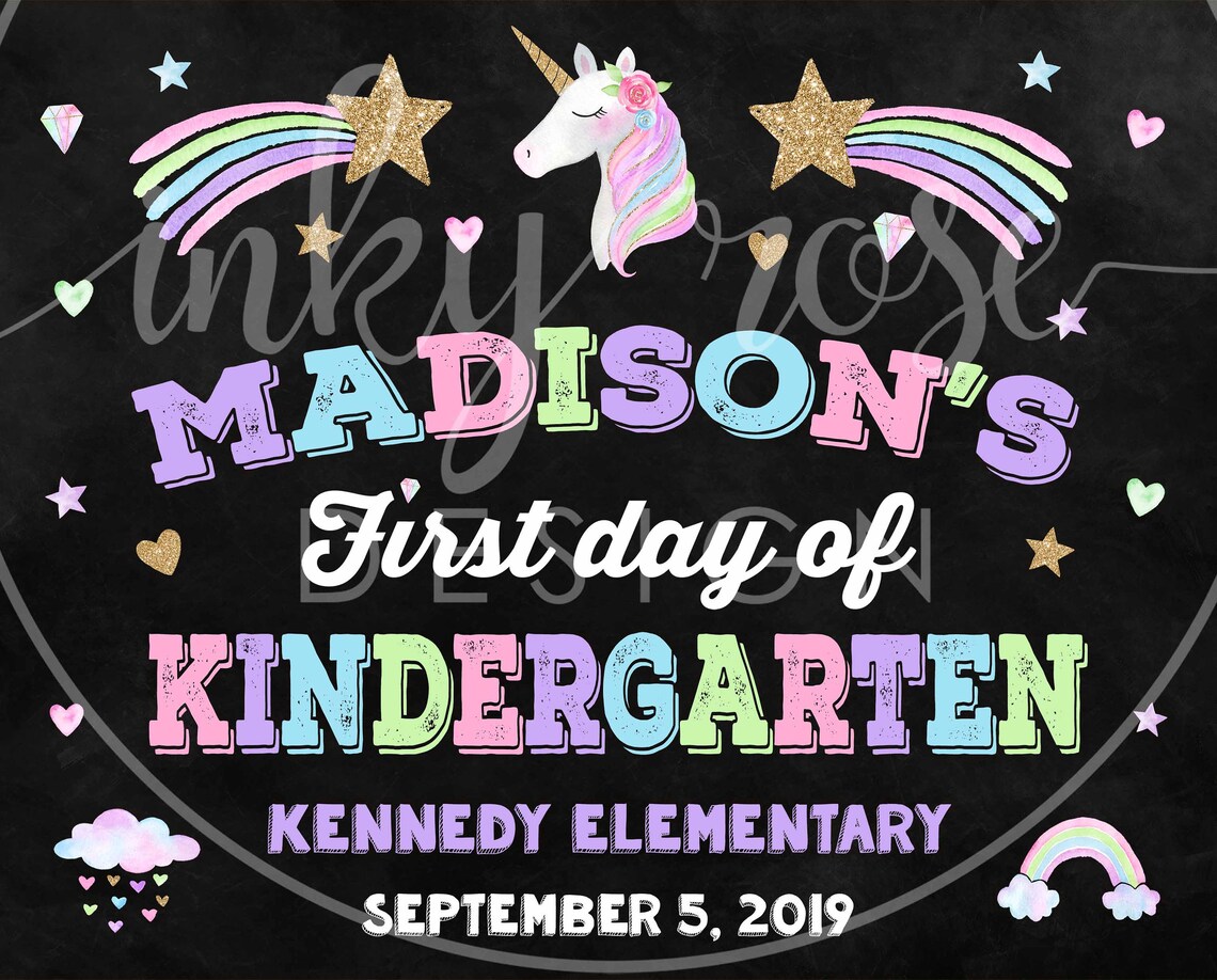 Unicorn First Day of Kindergarten Sign PRINTABLE Back to | Etsy