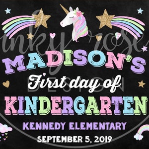 Unicorn First Day of Kindergarten Sign PRINTABLE, Back to School Sign ...
