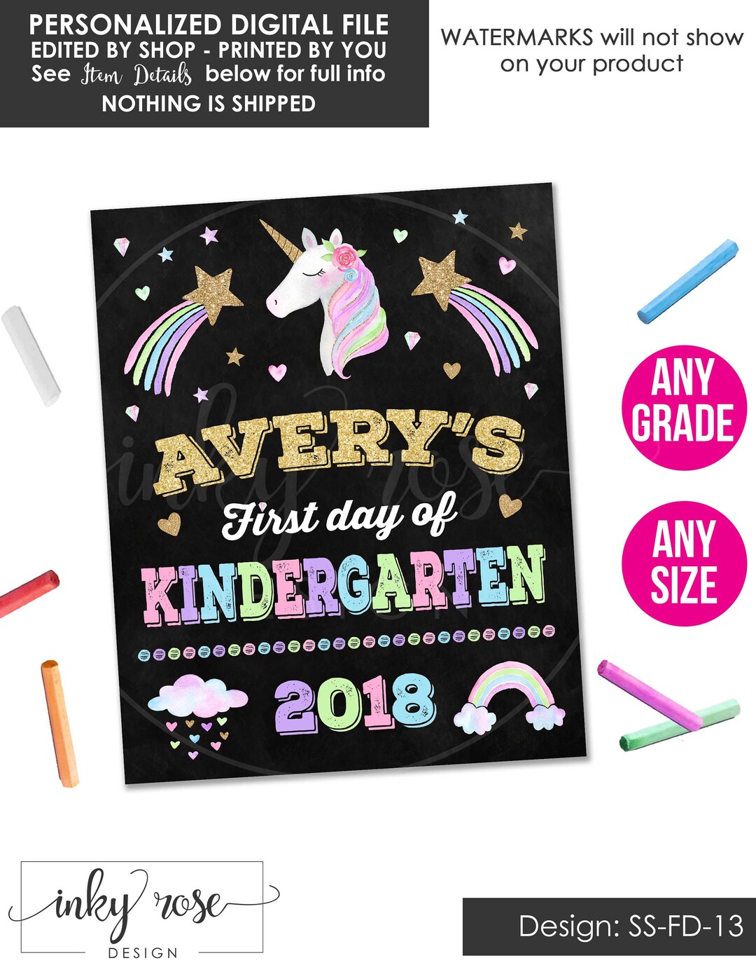 Unicorn First Day of Kindergarten Sign PRINTABLE, 1st First Day of Any ...