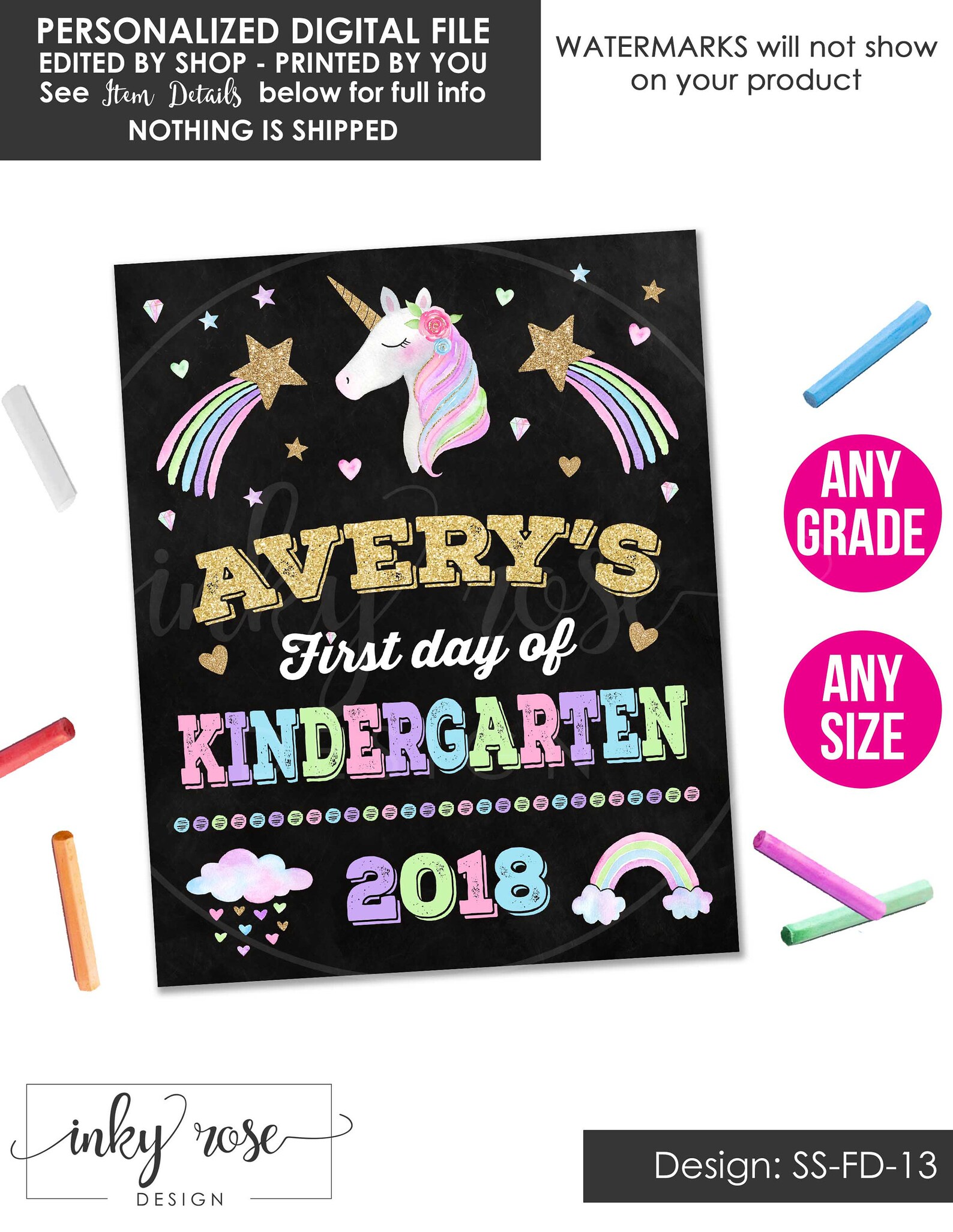 Unicorn First Day of Kindergarten Sign PRINTABLE, 1st First Day of Any ...