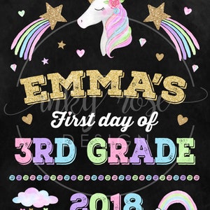 Unicorn First Day of School Sign PRINTABLE, 1st First Day of Third 3rd ...