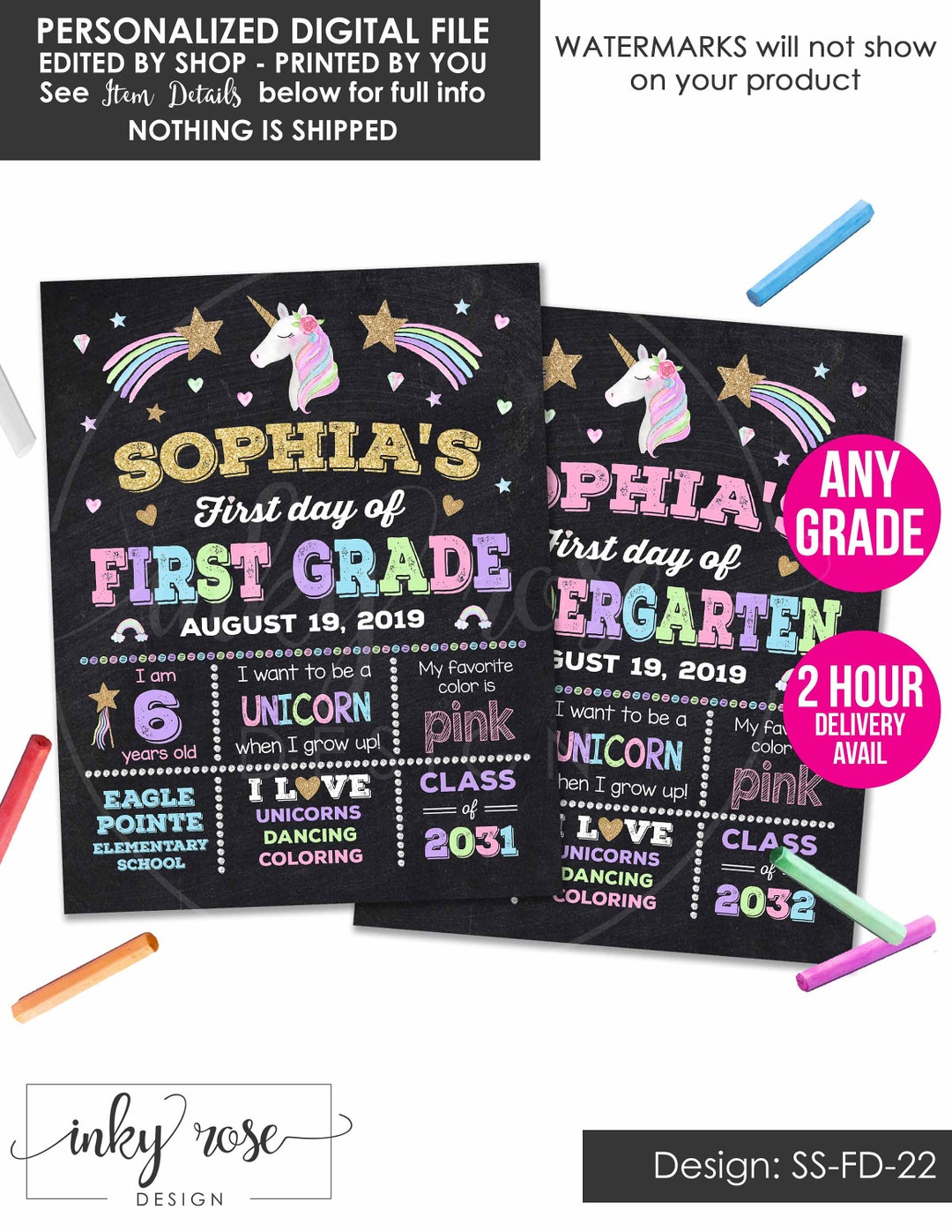 Unicorn First Day of School Sign PRINTABLE, Back to School Sign, 1st ...