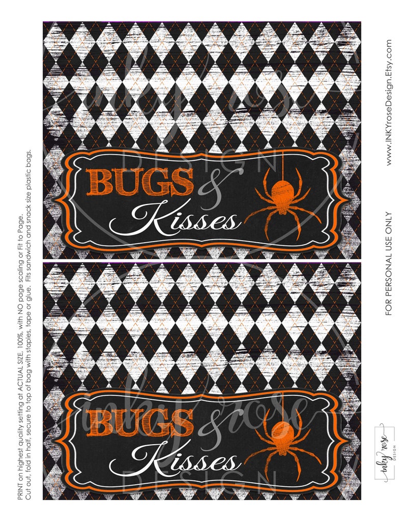 Halloween Bag Toppers PRINTABLE Bugs and Kisses Halloween - Etsy