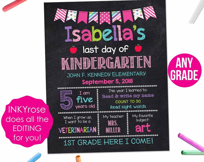 Last Day of First Grade Sign PRINTABLE, Last Day of School Chalkboard ...
